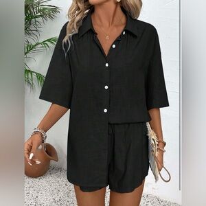 Other | New Black Buttonup Shirt And Shorts Set Size Small | Poshmark